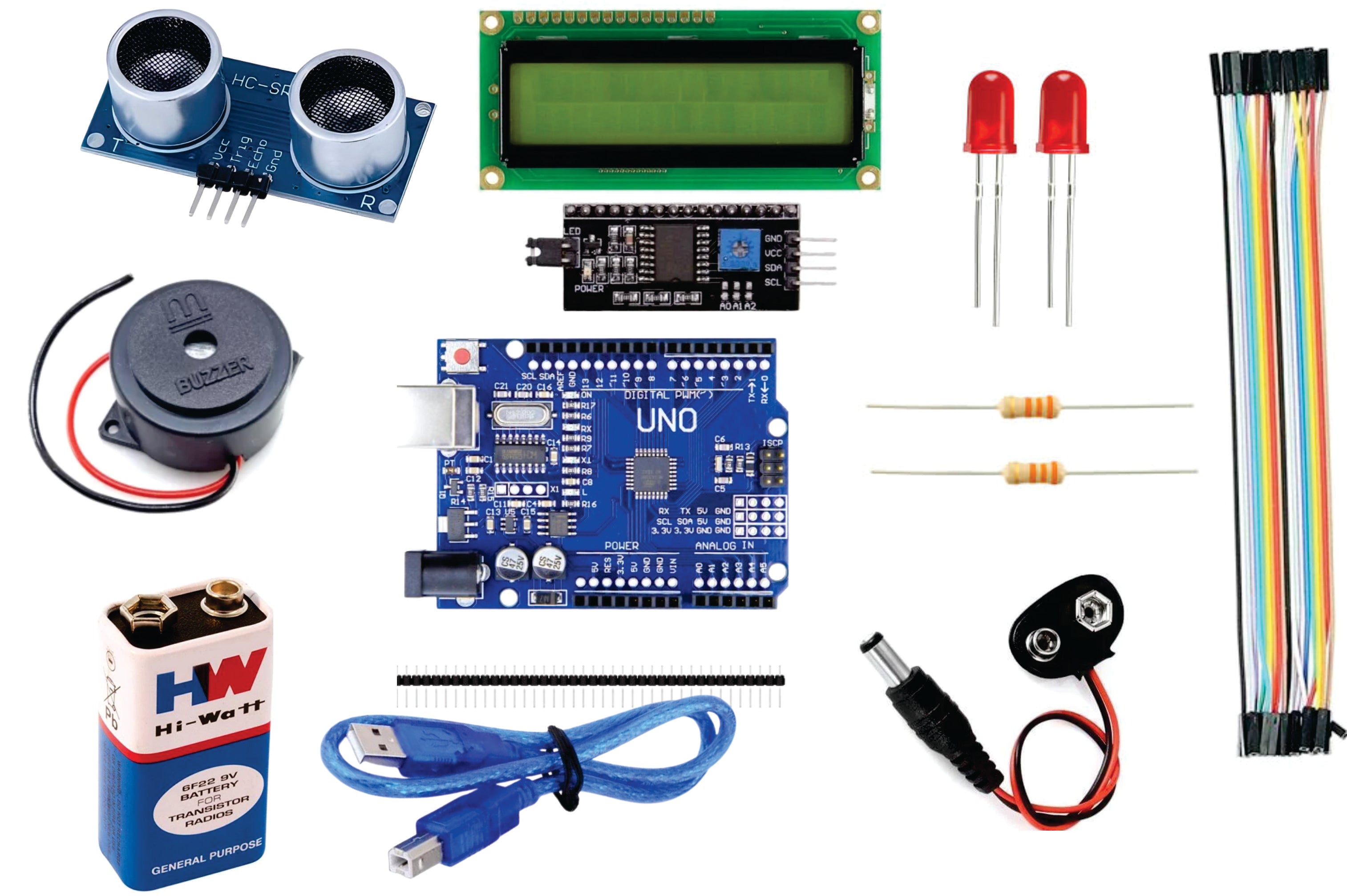 Flood Detection Project Kit Arduino 16x2 Lcd Ultrasonic Buzzer
