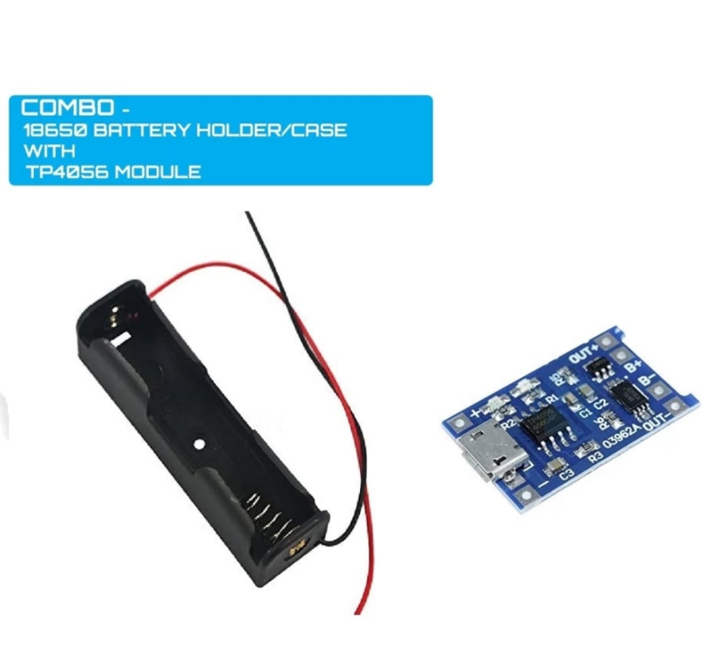 TP4056 charging module(micro usb) with 1S battery holder – SKYNET ROBOTICS